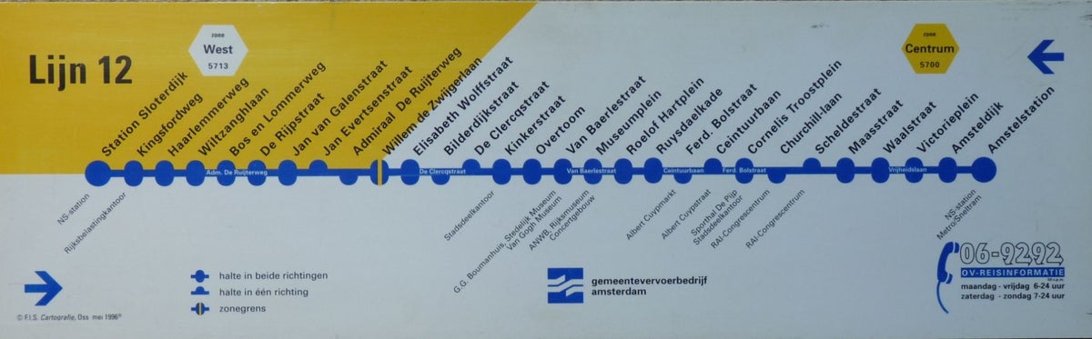 Route borden - tram / GVB Amsterdam | Spoorkees.nl