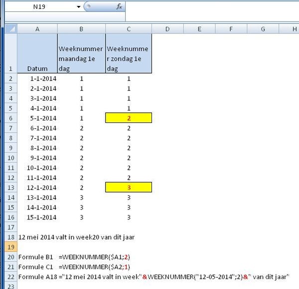 Weeknummer() / Formules | Excel-tips