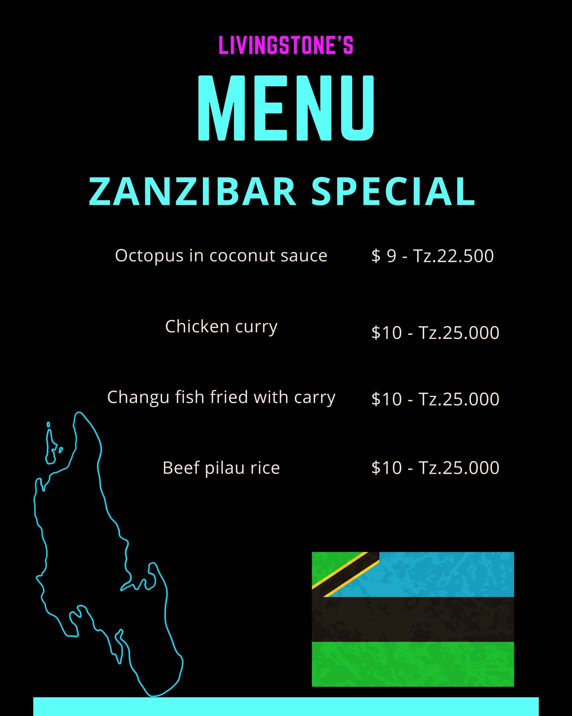 Restaurant Menu | LIVINGSTONE'S ZANZIBAR