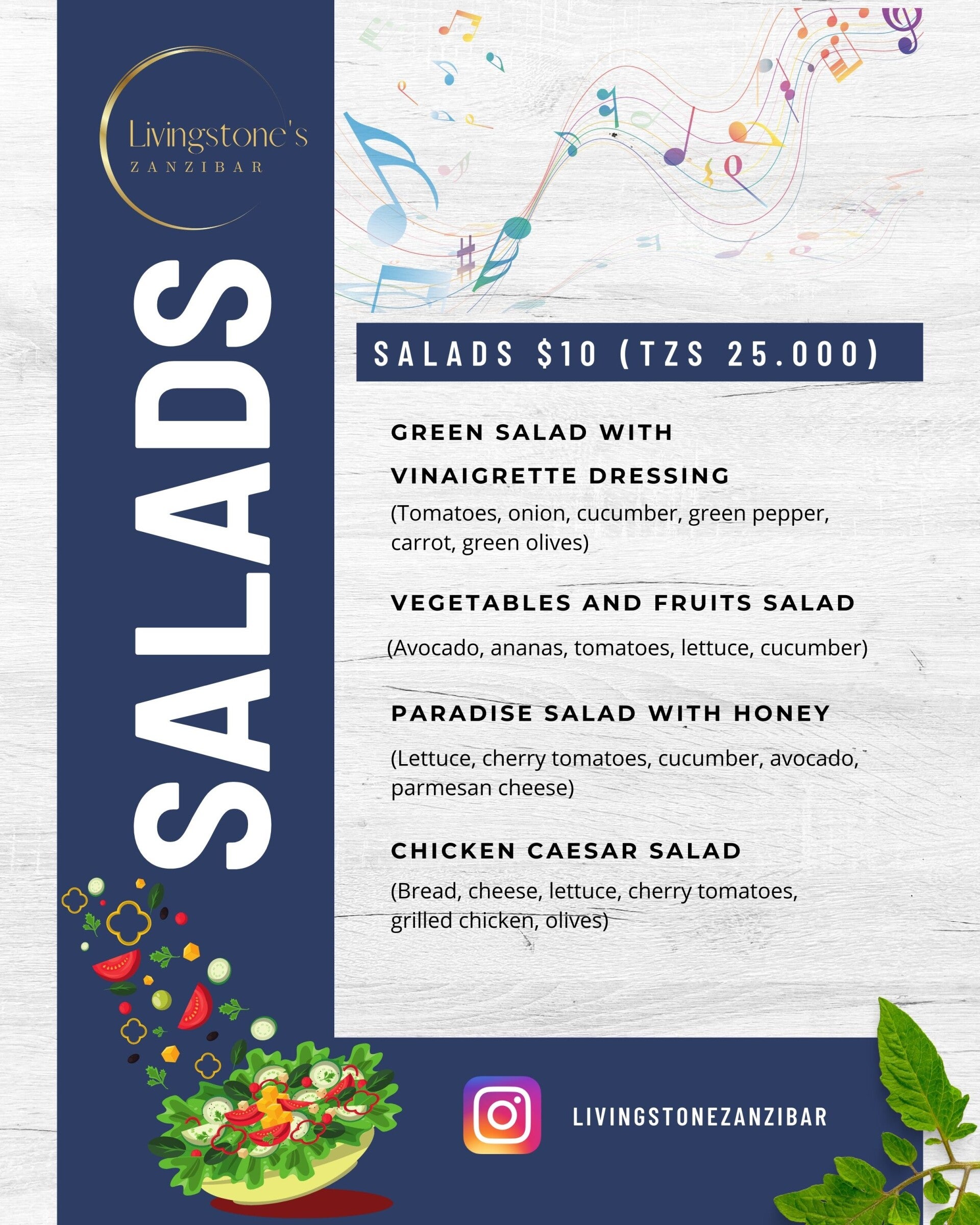 Restaurant Menu | LIVINGSTONE'S ZANZIBAR