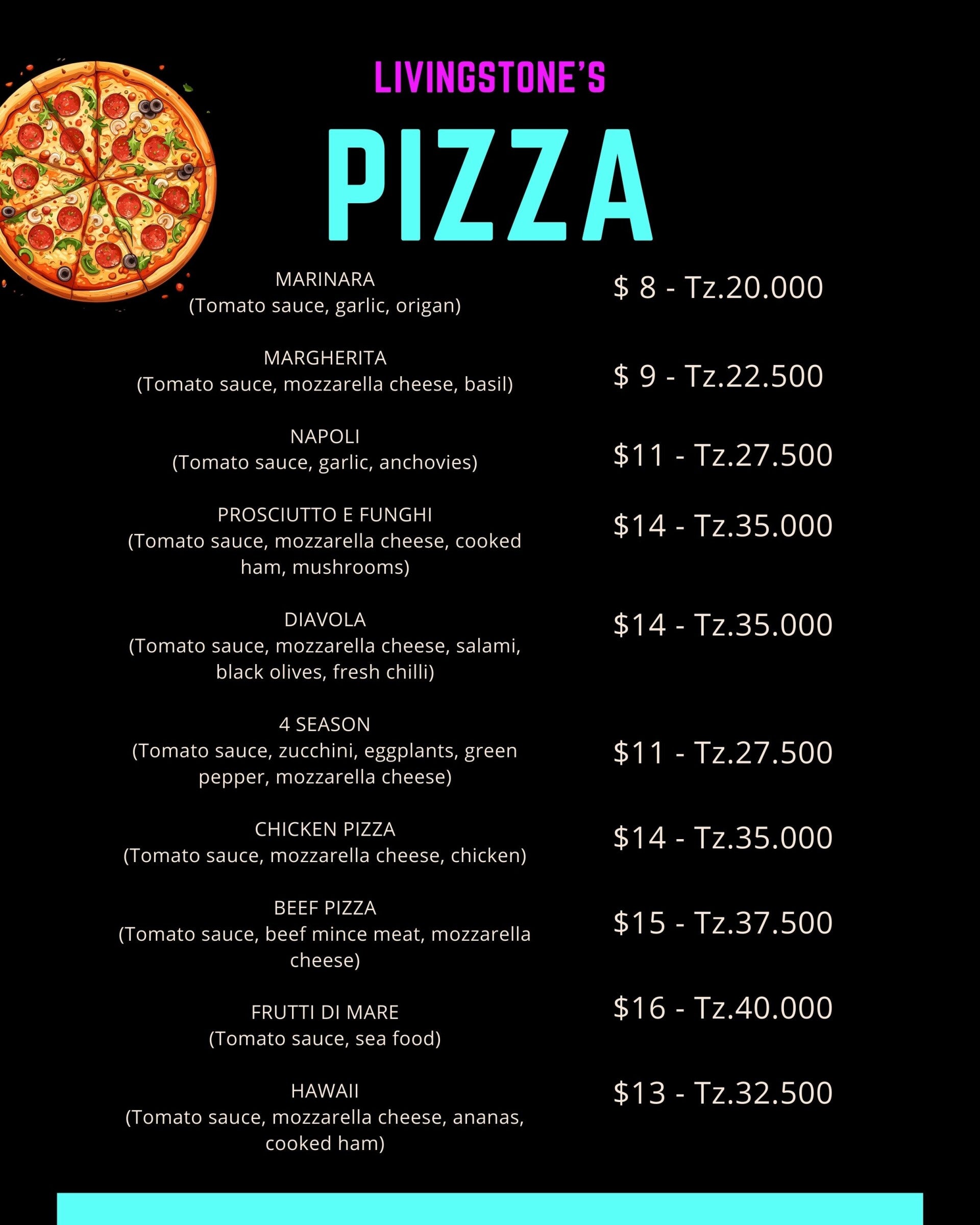 Restaurant Menu | LIVINGSTONE'S ZANZIBAR