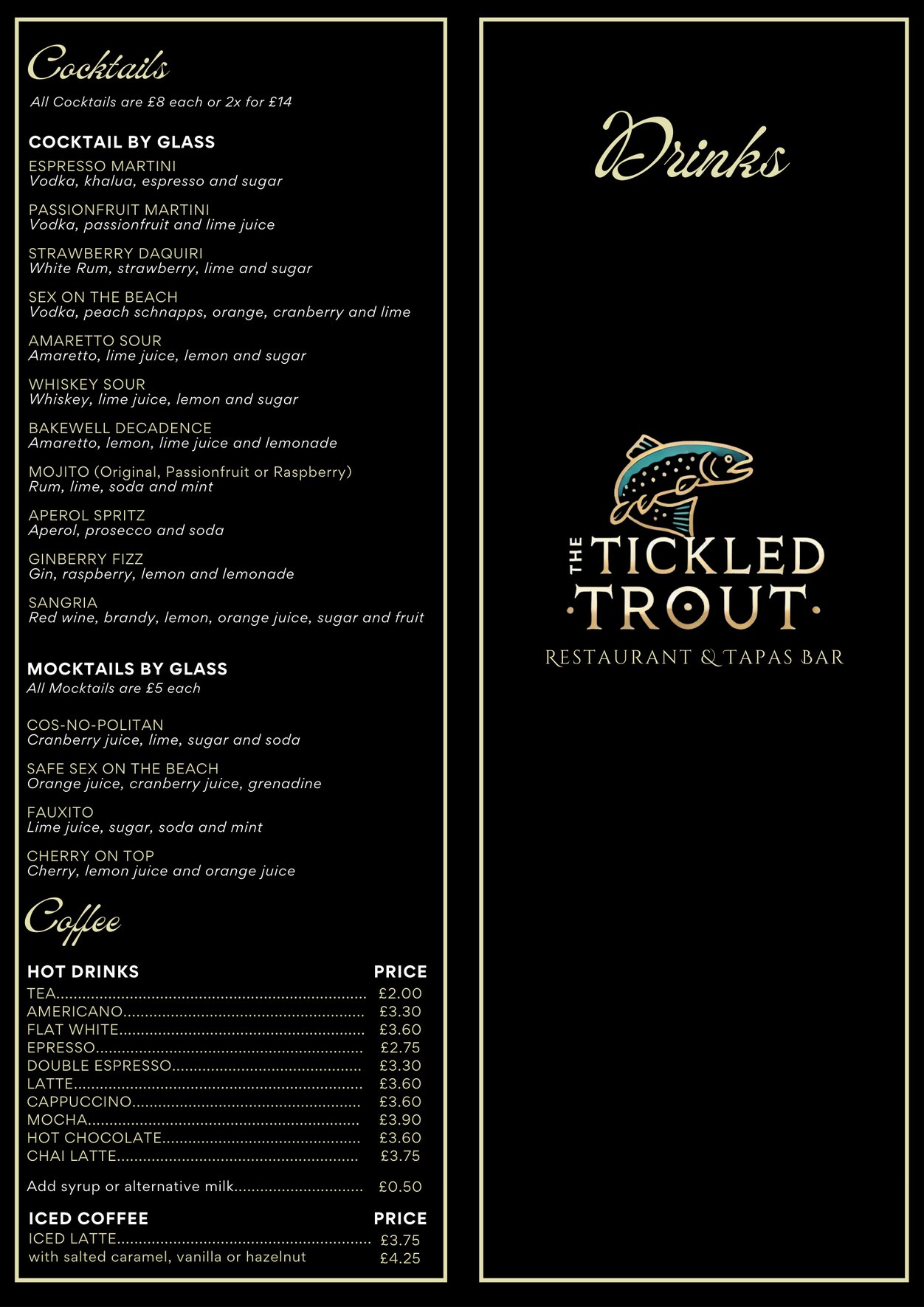 Menu | The Tickled Trout