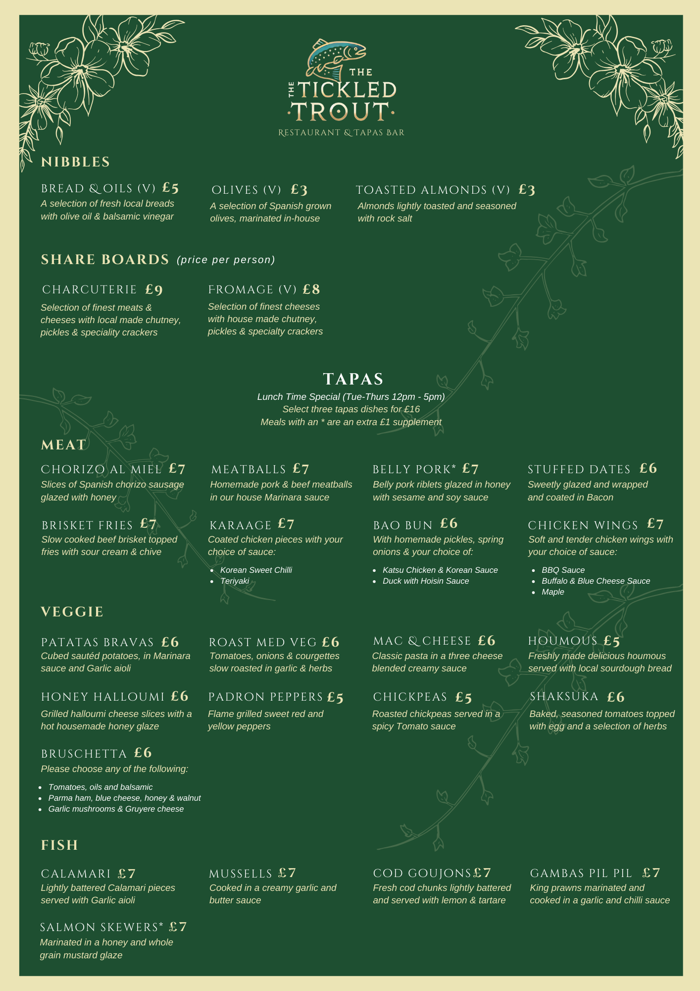 Menu | The Tickled Trout