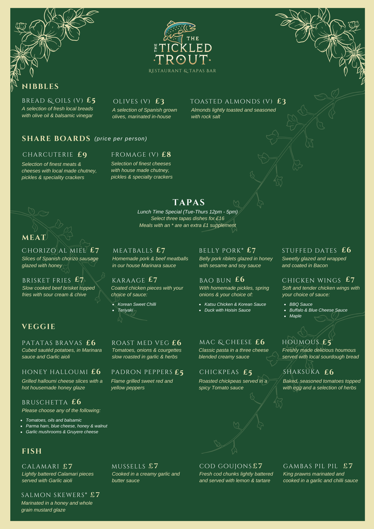 Menu | The Tickled Trout