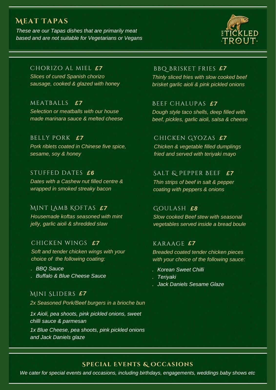 Menu | The Tickled Trout