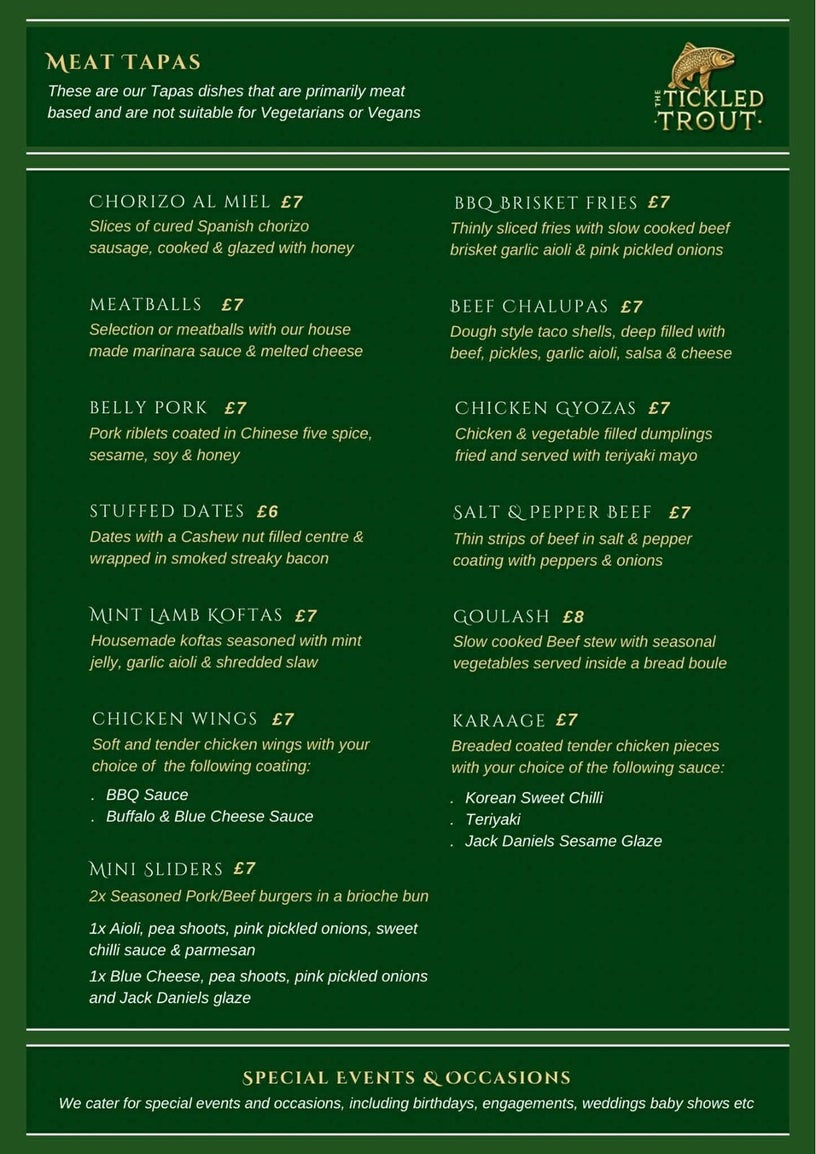 Menu | The Tickled Trout