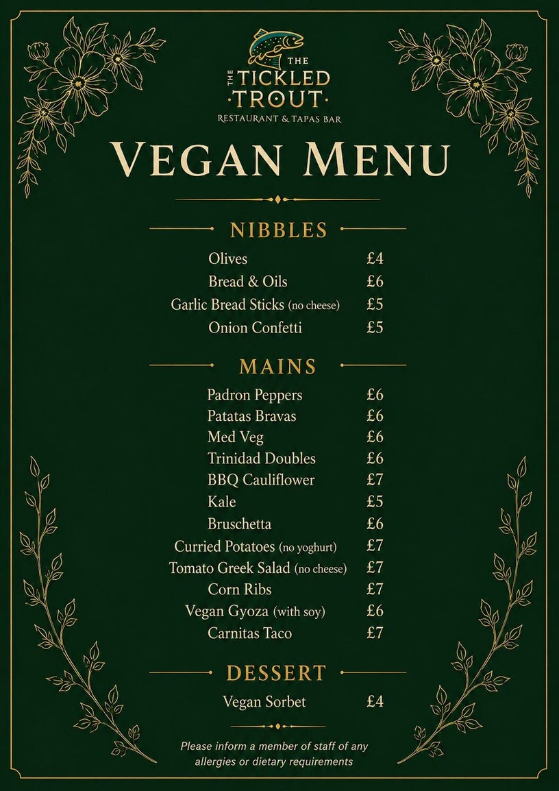 Menu | The Tickled Trout