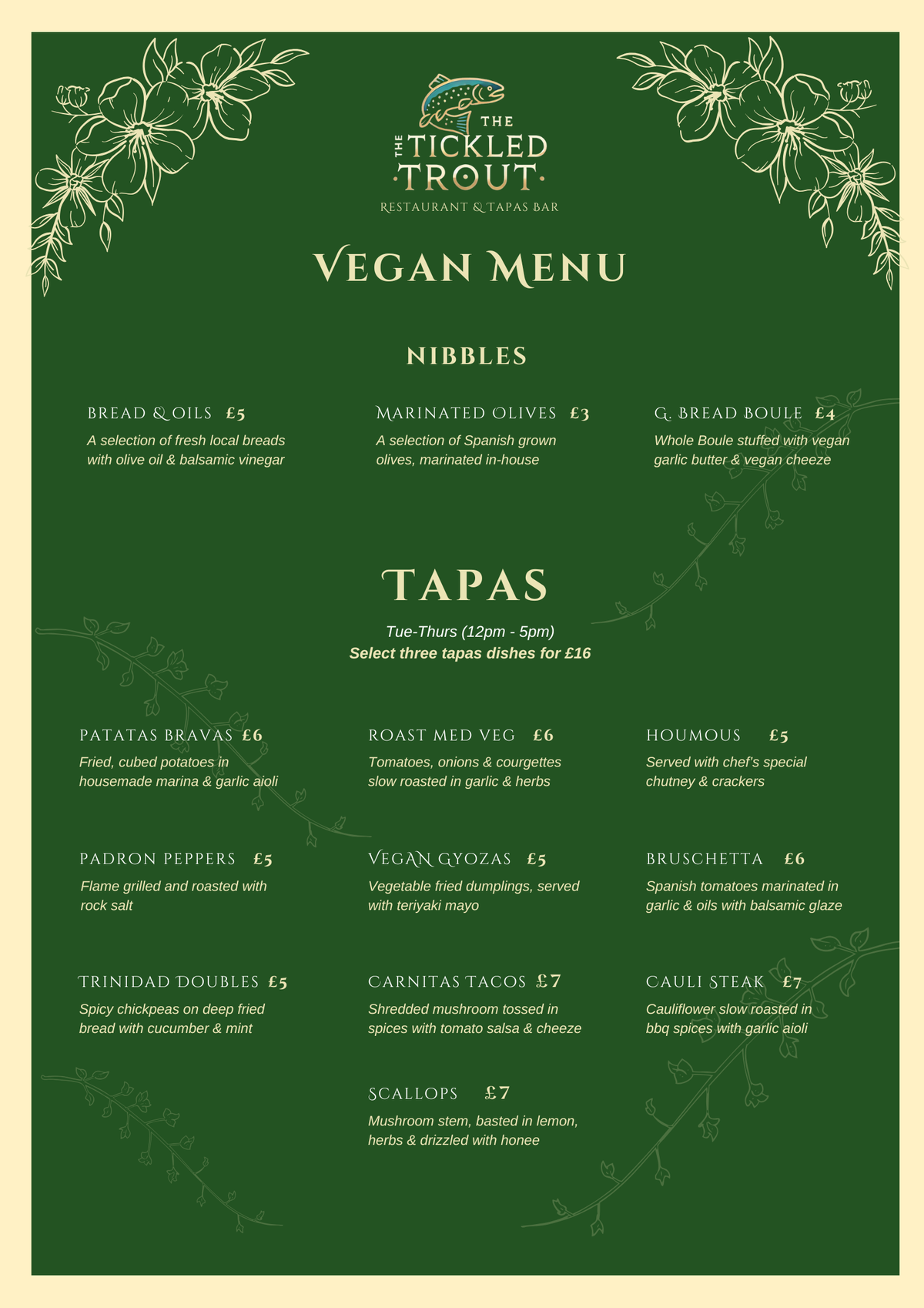 Menu | The Tickled Trout