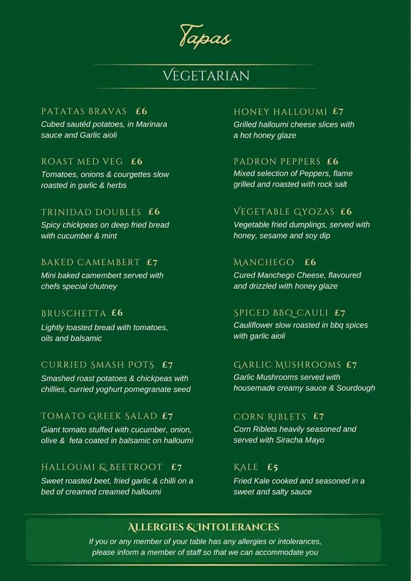 Menu | The Tickled Trout