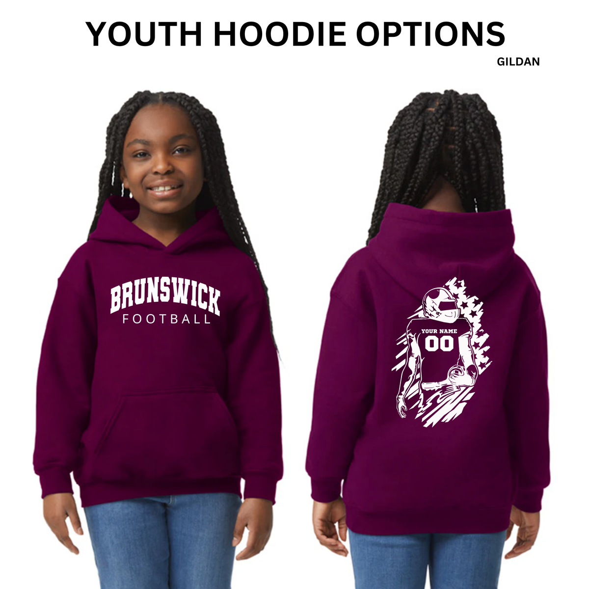 BJR Fan Apparel- Brunswick Football Personalized Youth Hoodie (Gildan ...