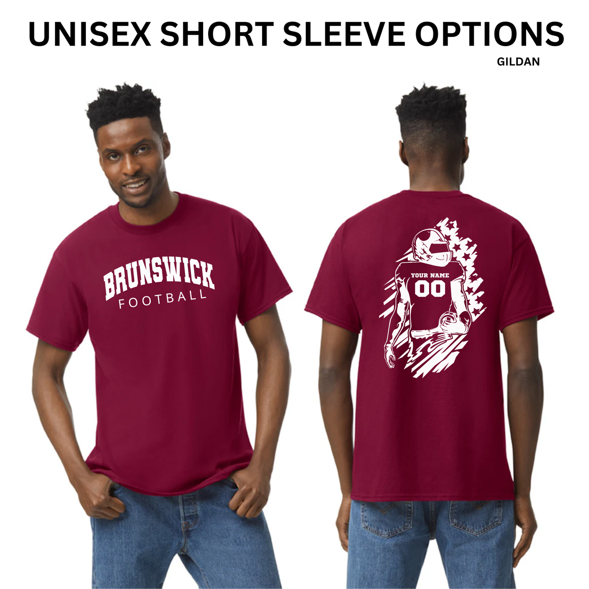 BJR Fan Apparel- Brunswick Football Personalized Unisex Short Sleeve ...