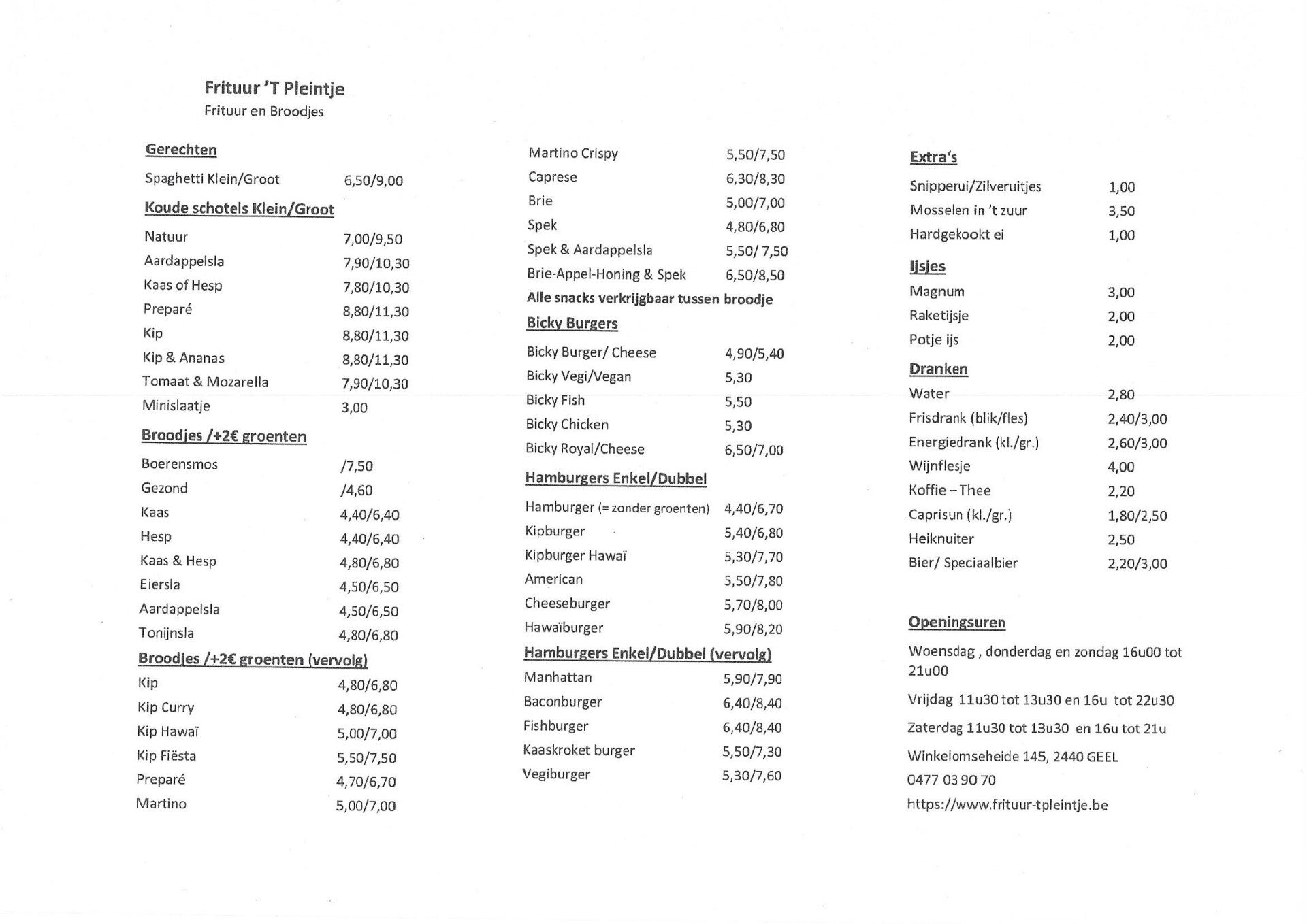 Menu | Frituur-tpleintje.be
