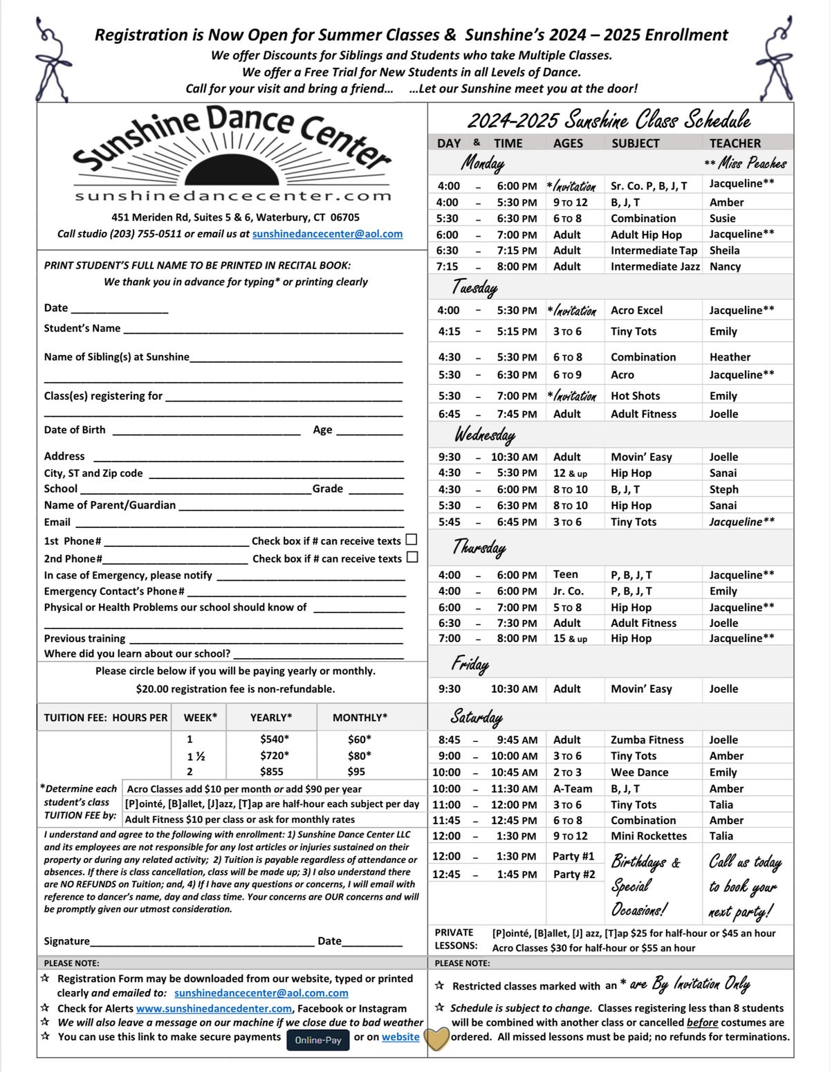 Classes + Registration | Sunshine Dance Center