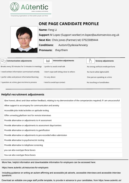 One page profile template / Aûtentic Resources | Aûtentic Autism ...