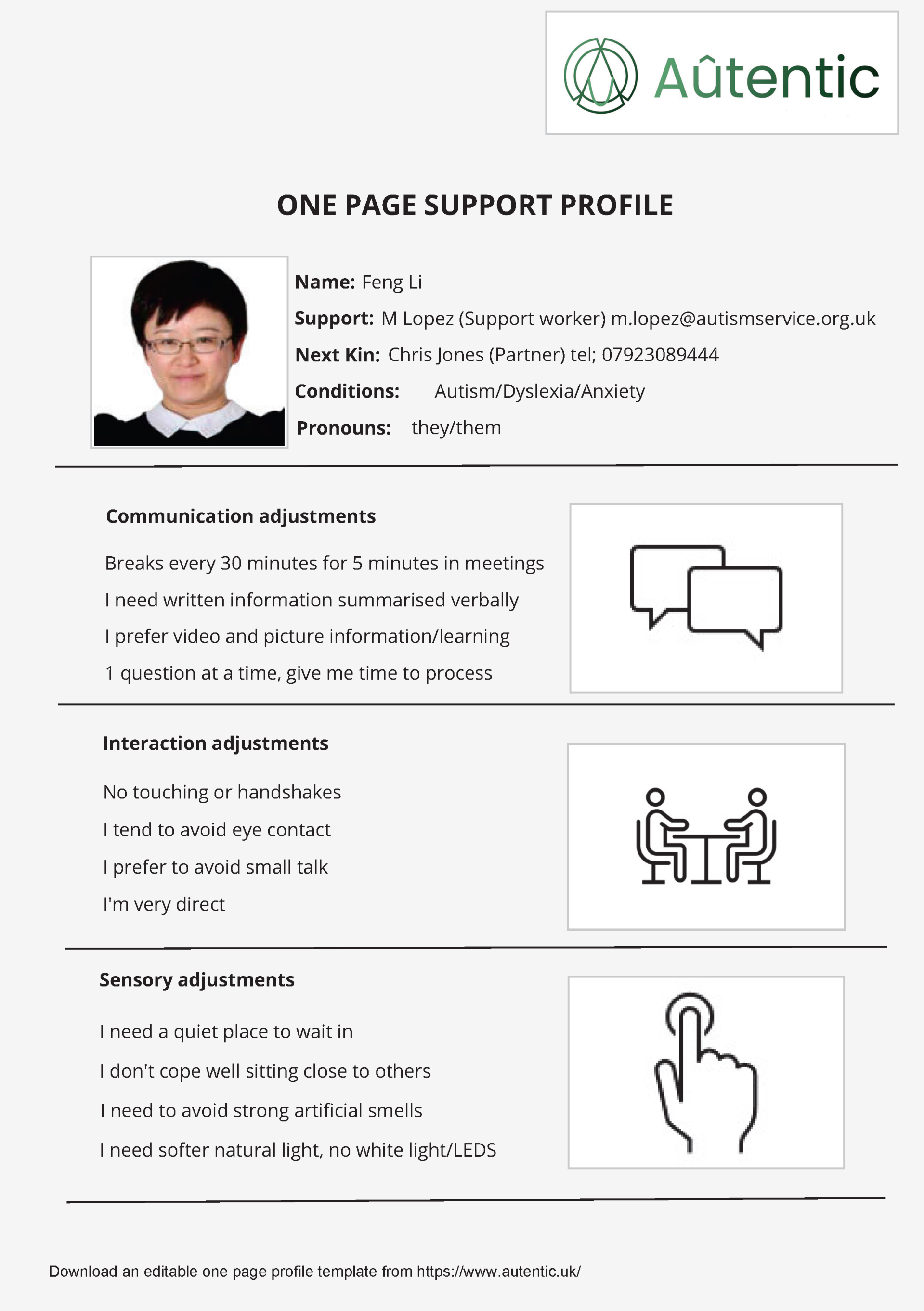 One page profile template / Aûtentic Resources | Aûtentic Autism ...