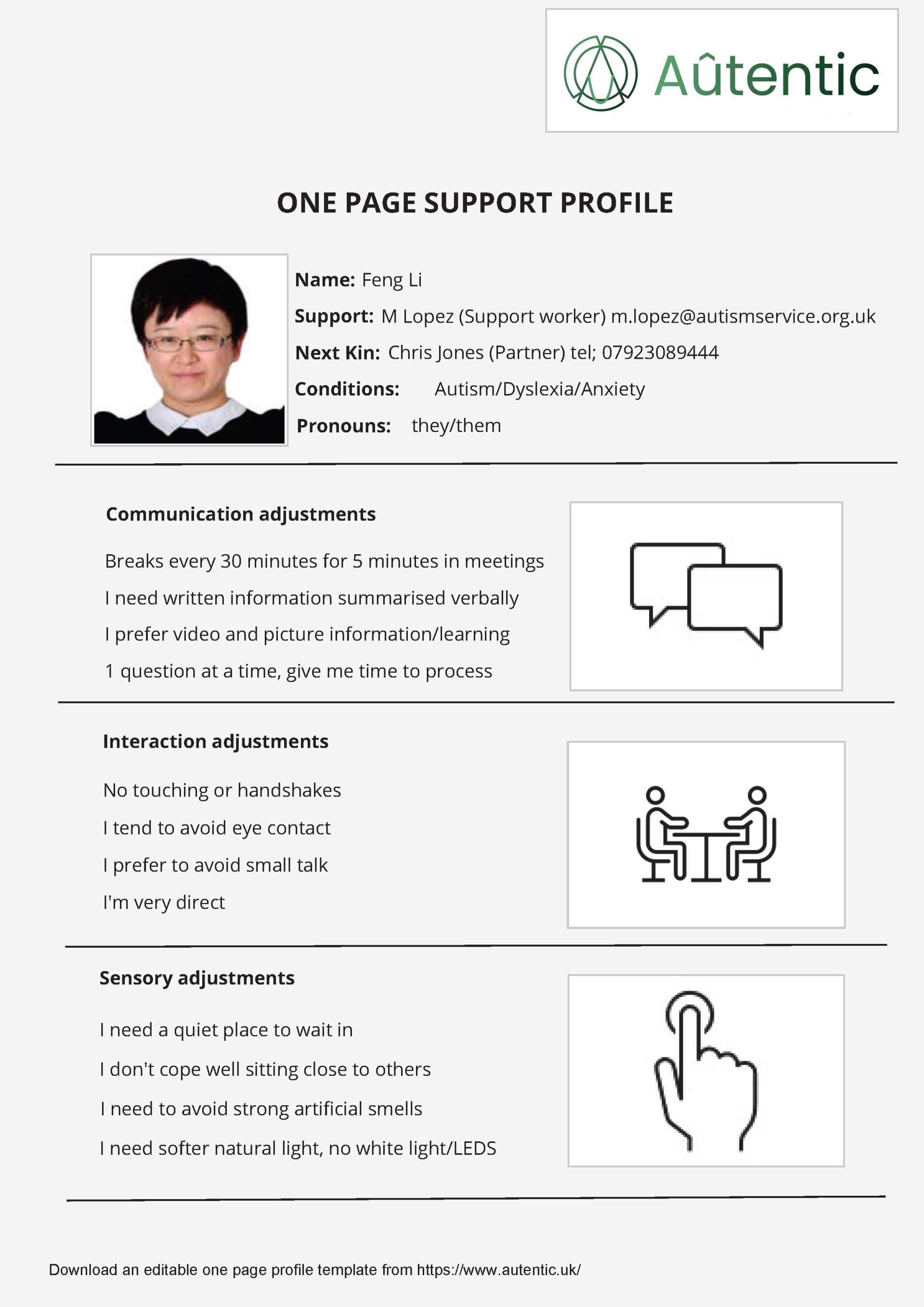 One page profile template / Aûtentic Resources | Aûtentic Autism ...
