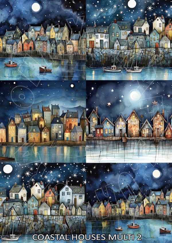 Coastal Houses Multi 2 Rice Paper | DragonflyCraftsUk