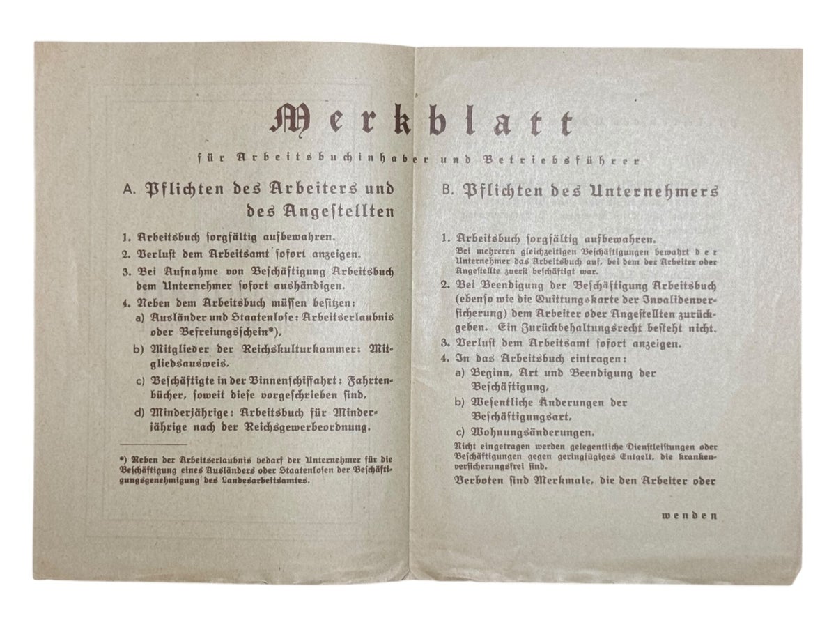 Arbeitsbuch with Merkblatt 1935 | Jvl-militaria
