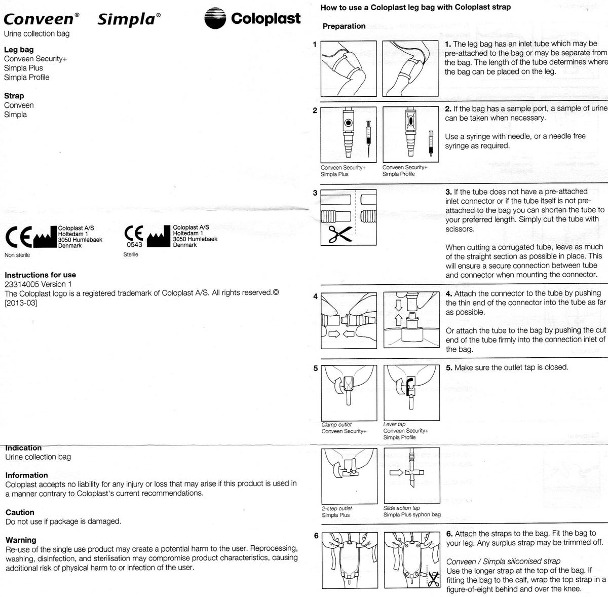 Coloplast Simpla Profile Urine Collection Leg Bag 21573 500ml No Straps ...