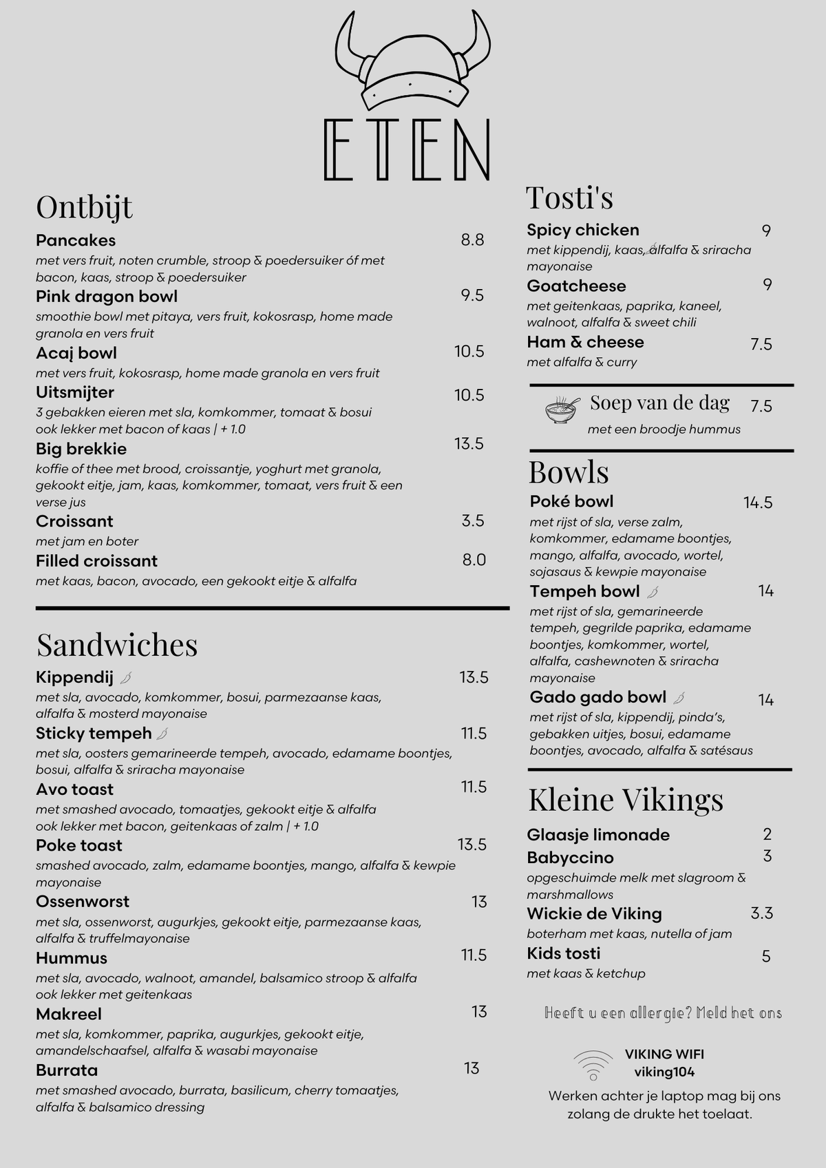 Menu | Lunchbar de Viking