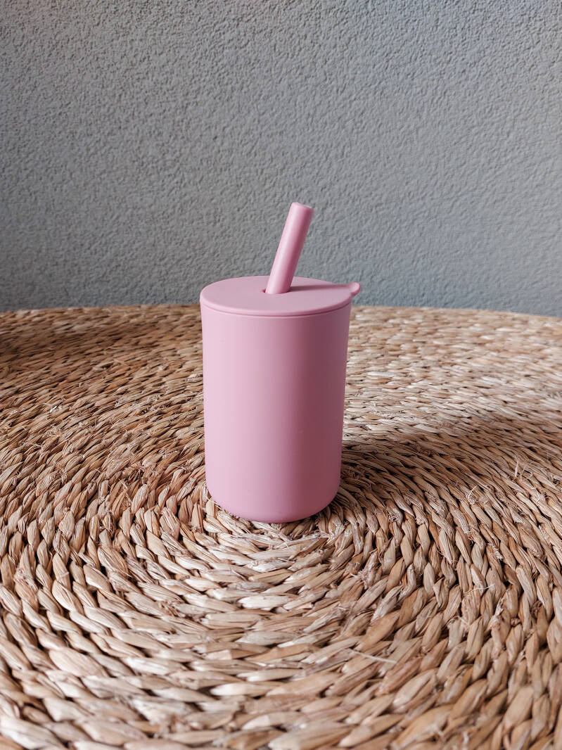 Siliconen Beker Met Rietje - Roze - De kleine olifant