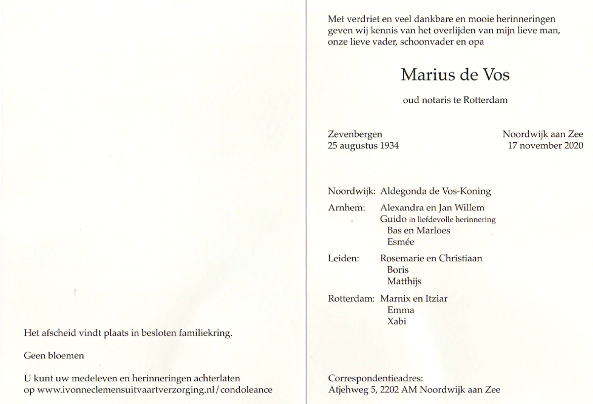Marius de Vos / In Memoriam | KMS Archief