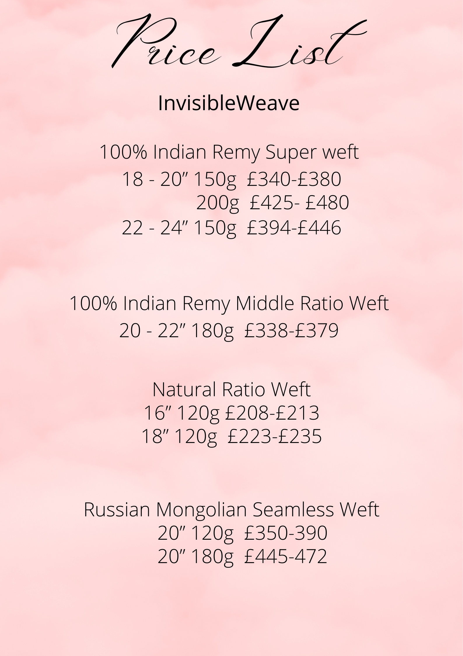 Price list | Luxe Pretty