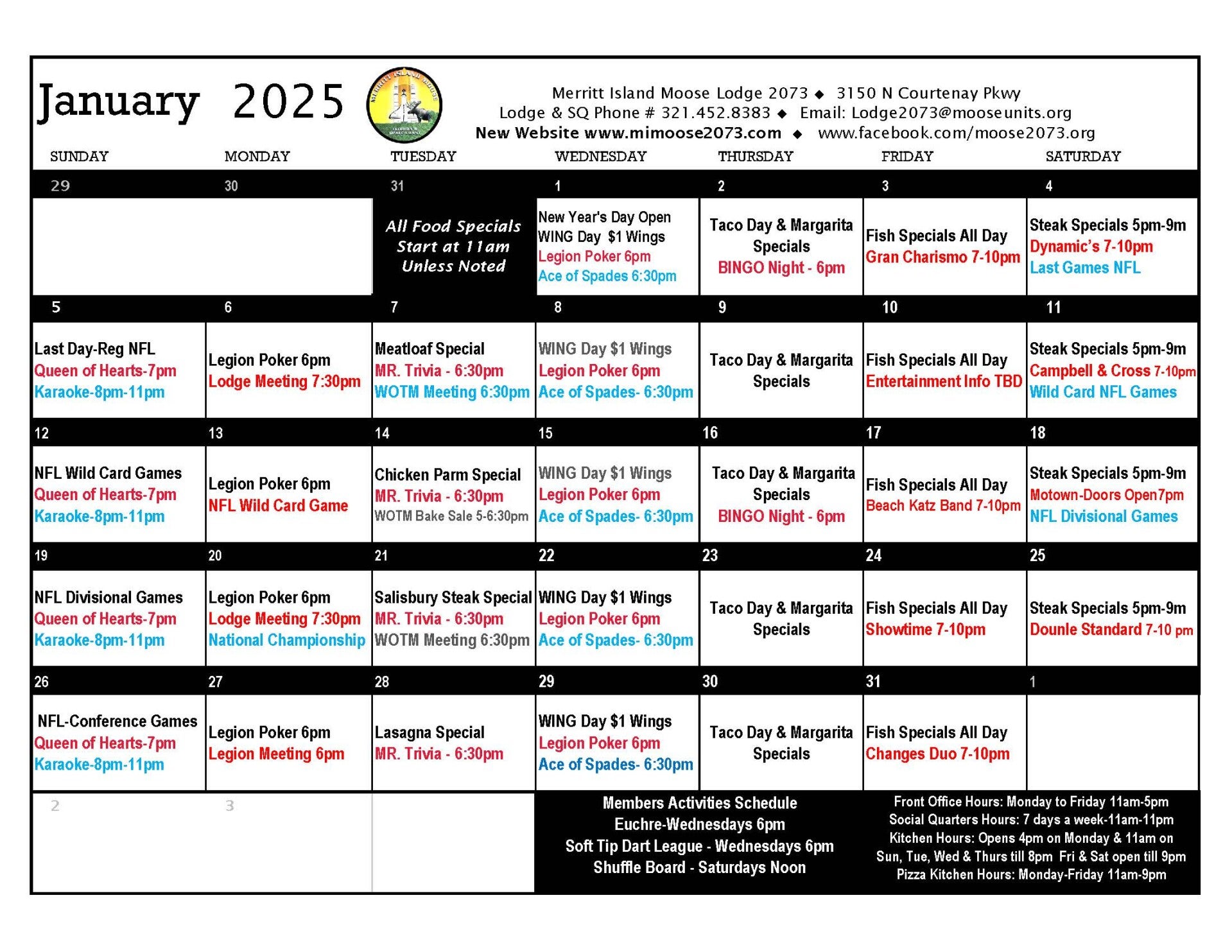Monthly Calendar | Merritt Island Moose Lodge 2073