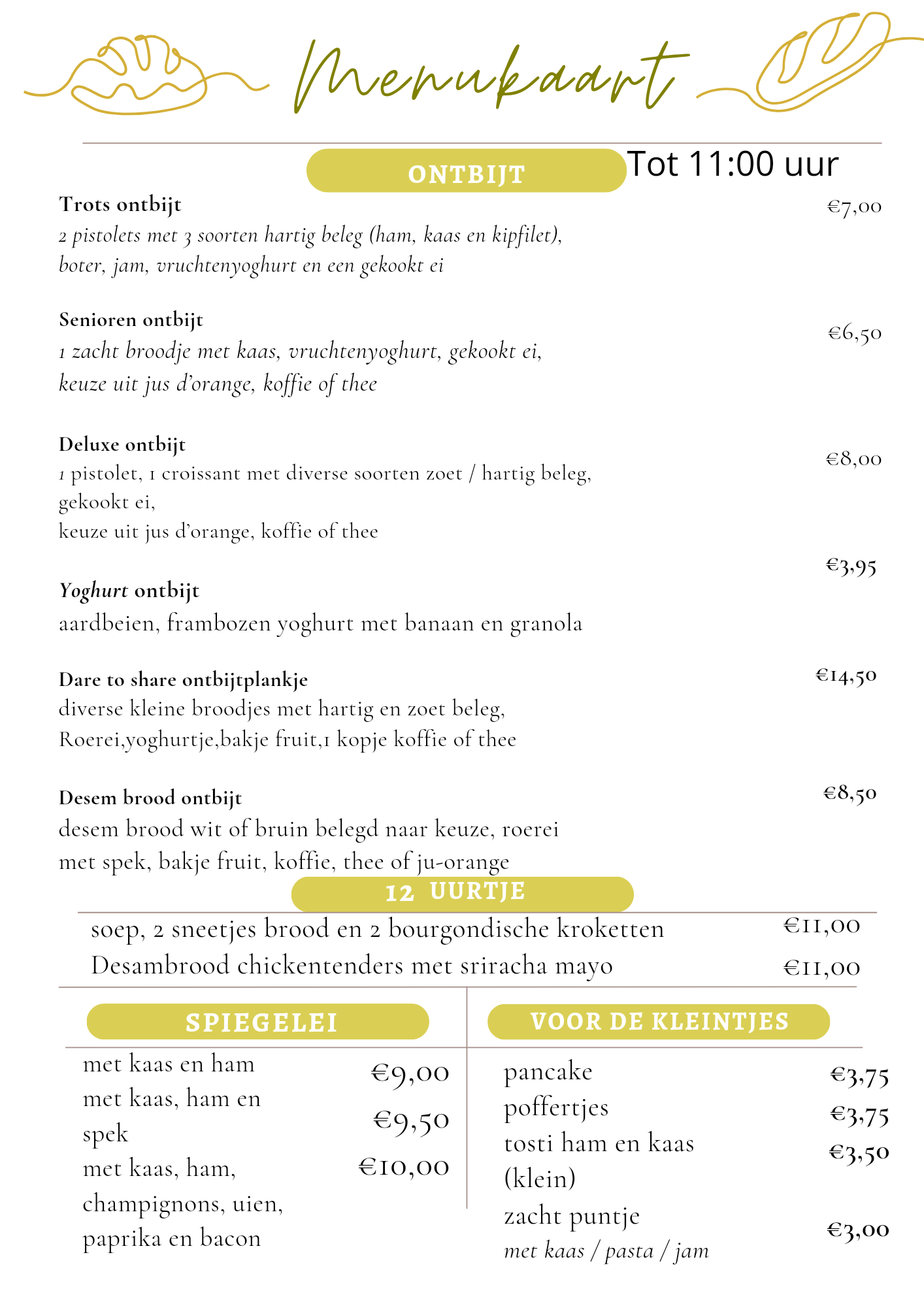 menukaart | trots ontbijt en lunchroom