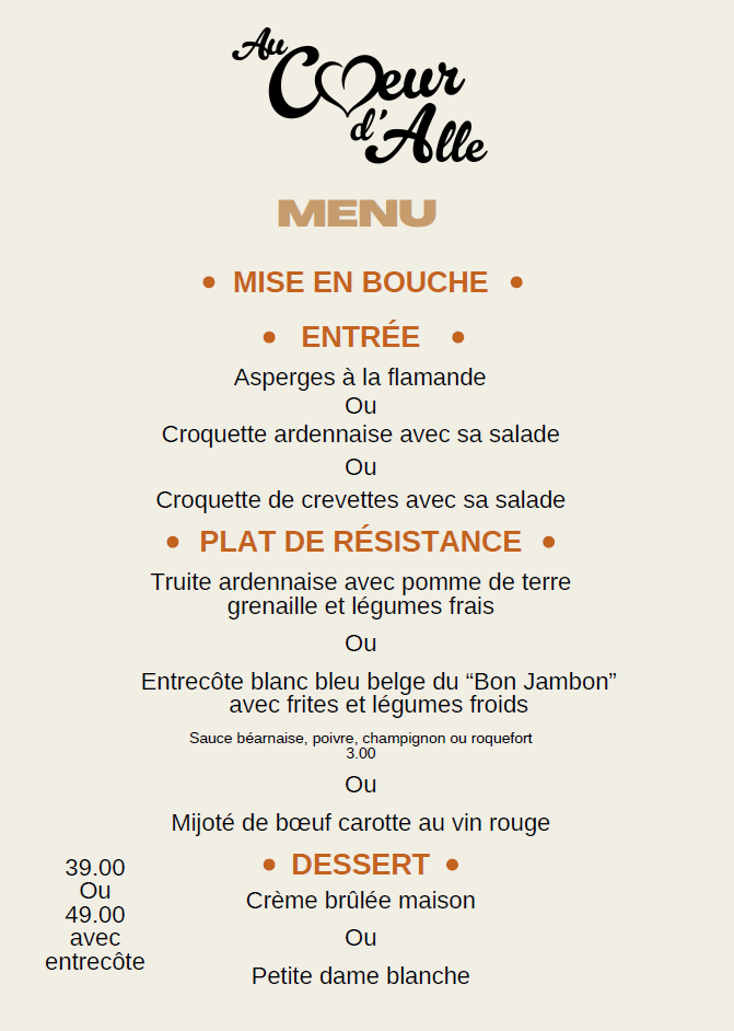 Menu | Au Coeur d'Alle