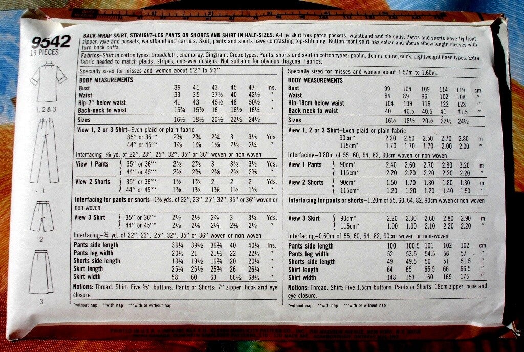 Simplicity 9542 Back-Wrap Skirt, Straight-leg Pants Or Shorts And Skirt ...