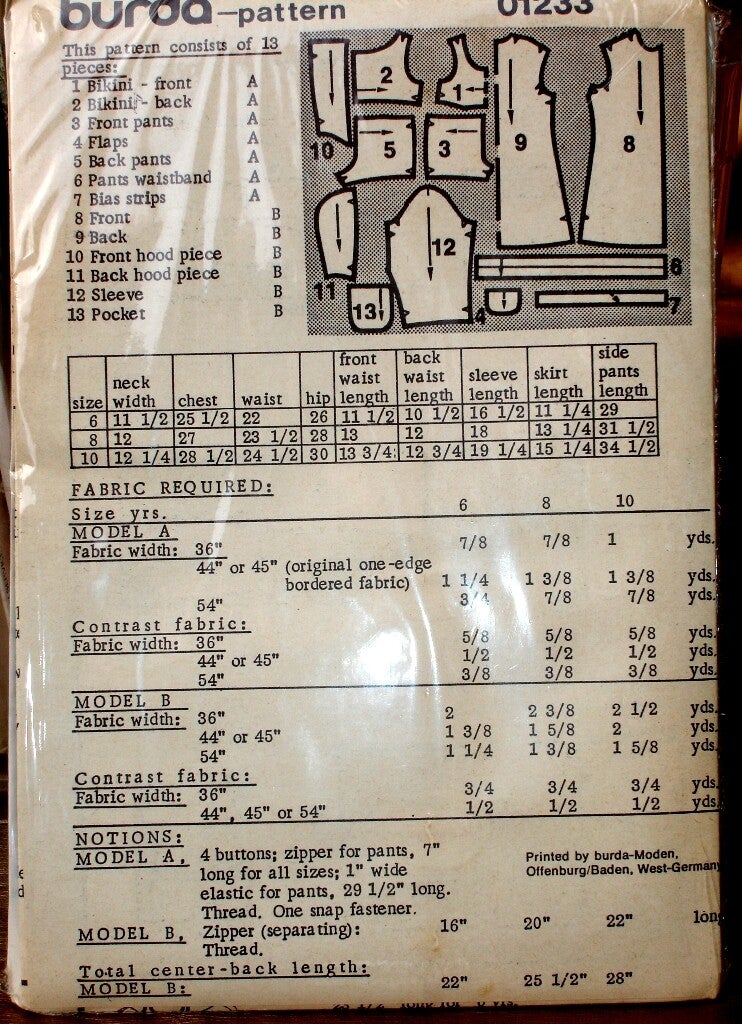 Burda 01233 Vintage Girls Swimsuit Pattern Size 10 | Two Artisan Sisters