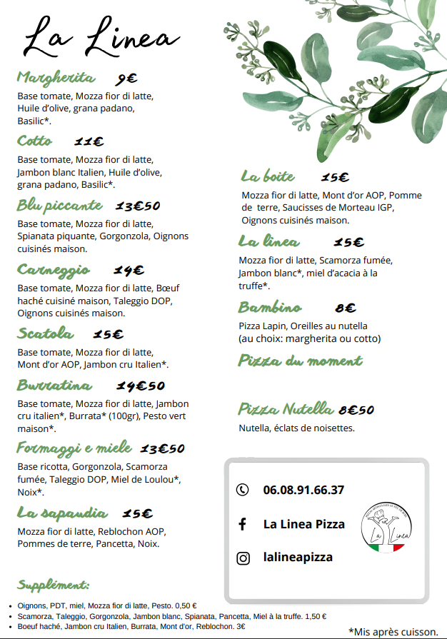 Menu | LA LINEA PIZZA