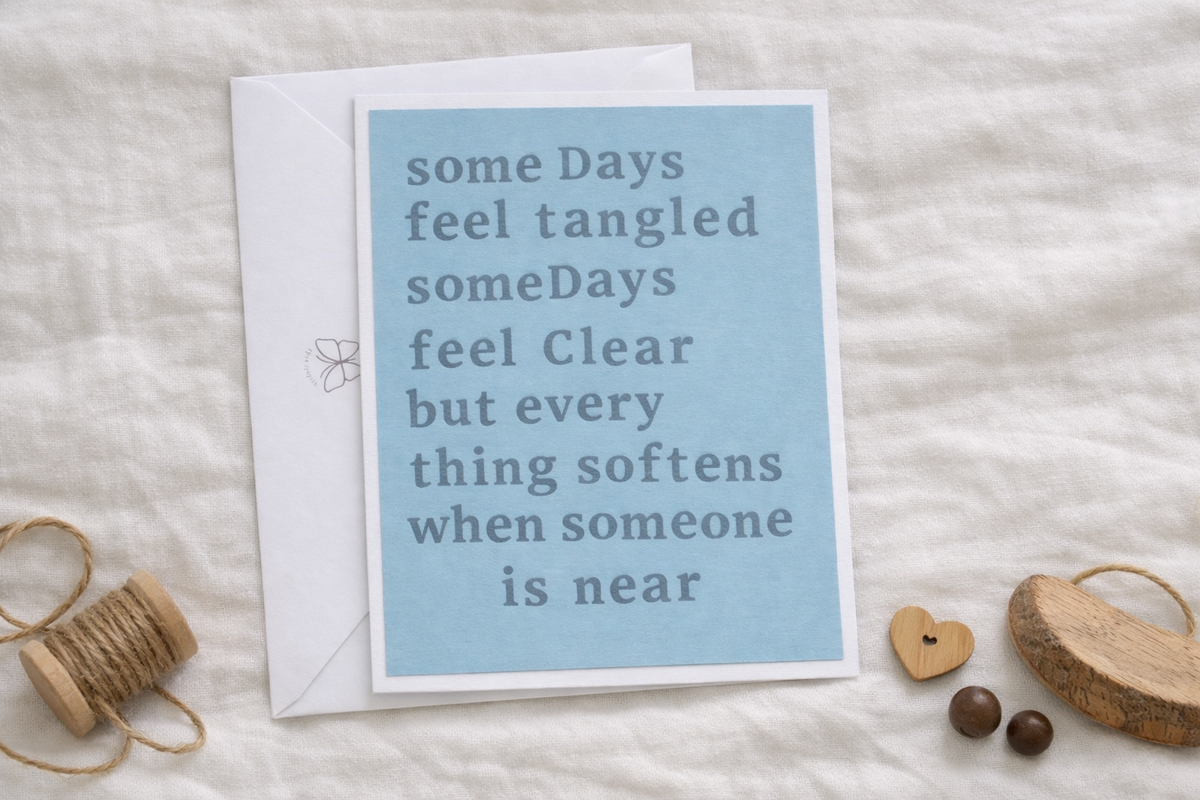 Handwritten Poem Card – “Someone Is Near” (Blue Pastel) | Artfulcards