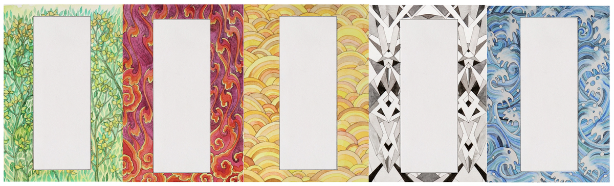 The colors of the Taoist five elements: wood, fire, earth, metal, water