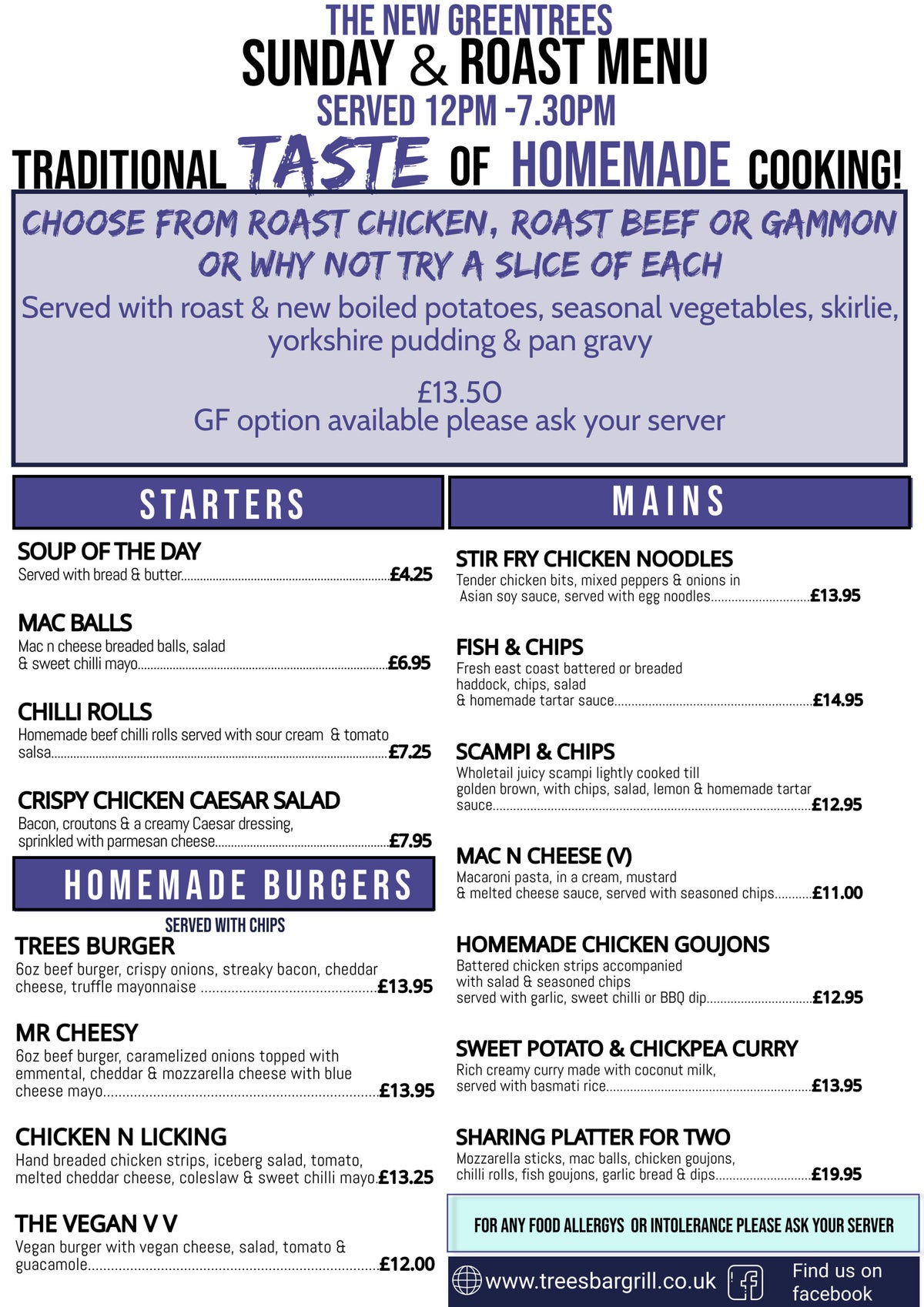 Sunday Roast Menu | The New Greentrees