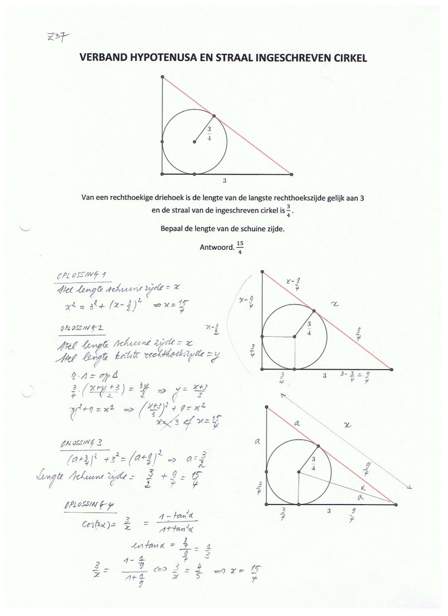 Zoekertje 37. Hypotenusa en ingeschreven cirkel | Euclides