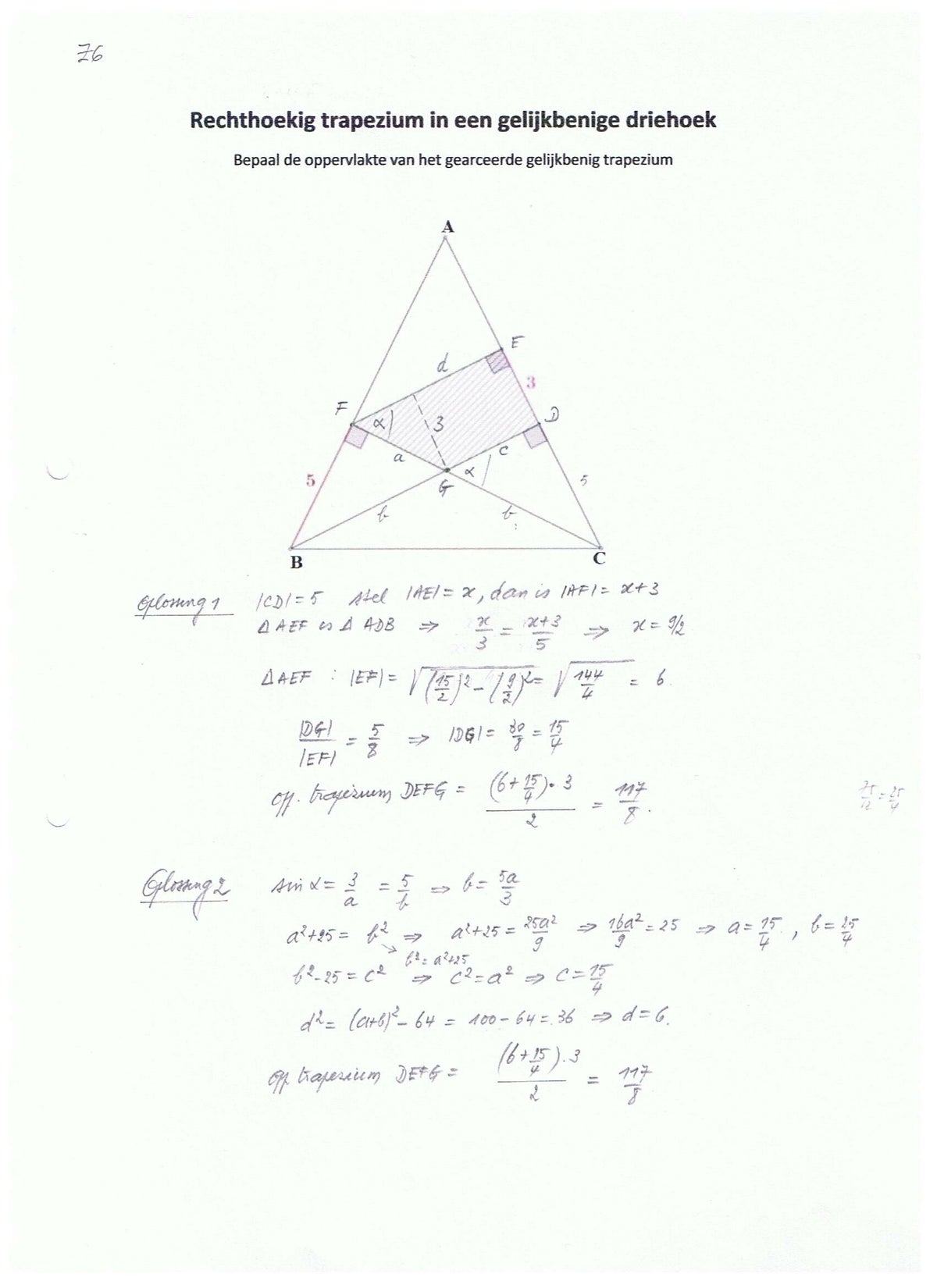 Zoekertje 6. Oppervlakte van een rechthoekig trapezium in een ...