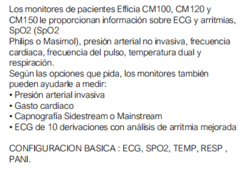 MONITOR SIGNOS VITALES 12” Marca PHILIPS Modelo EFFICIA CM120 ...