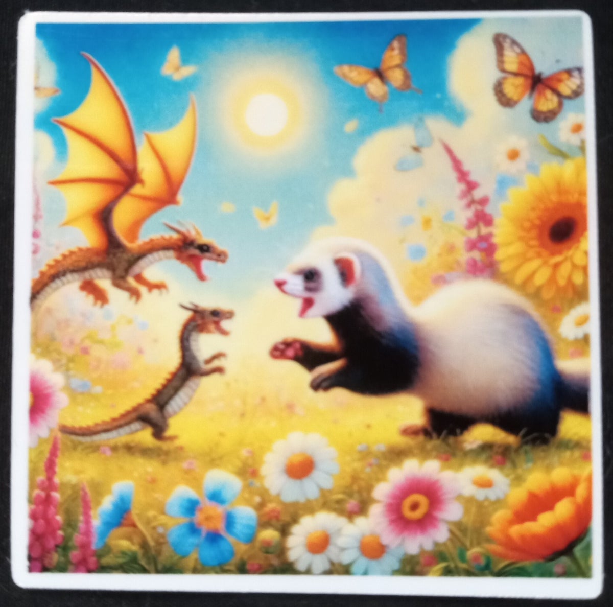 Farret Playing With Dragons In A Feild Vinyl Sticker | Trifecta Gems ...