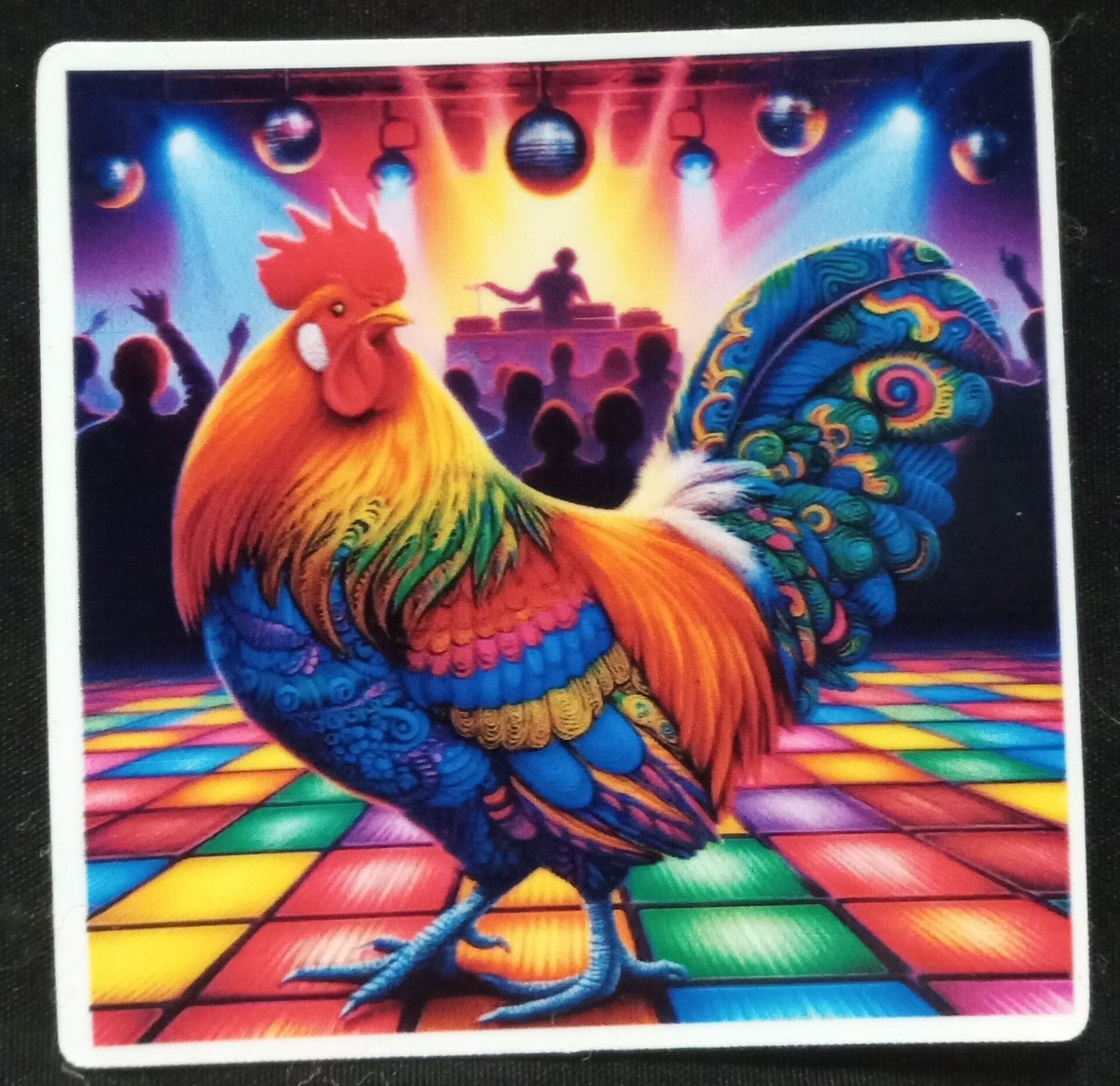 Rave Chicken On The Dance Floor Vinyl Sticker | Trifecta Gems and Arts