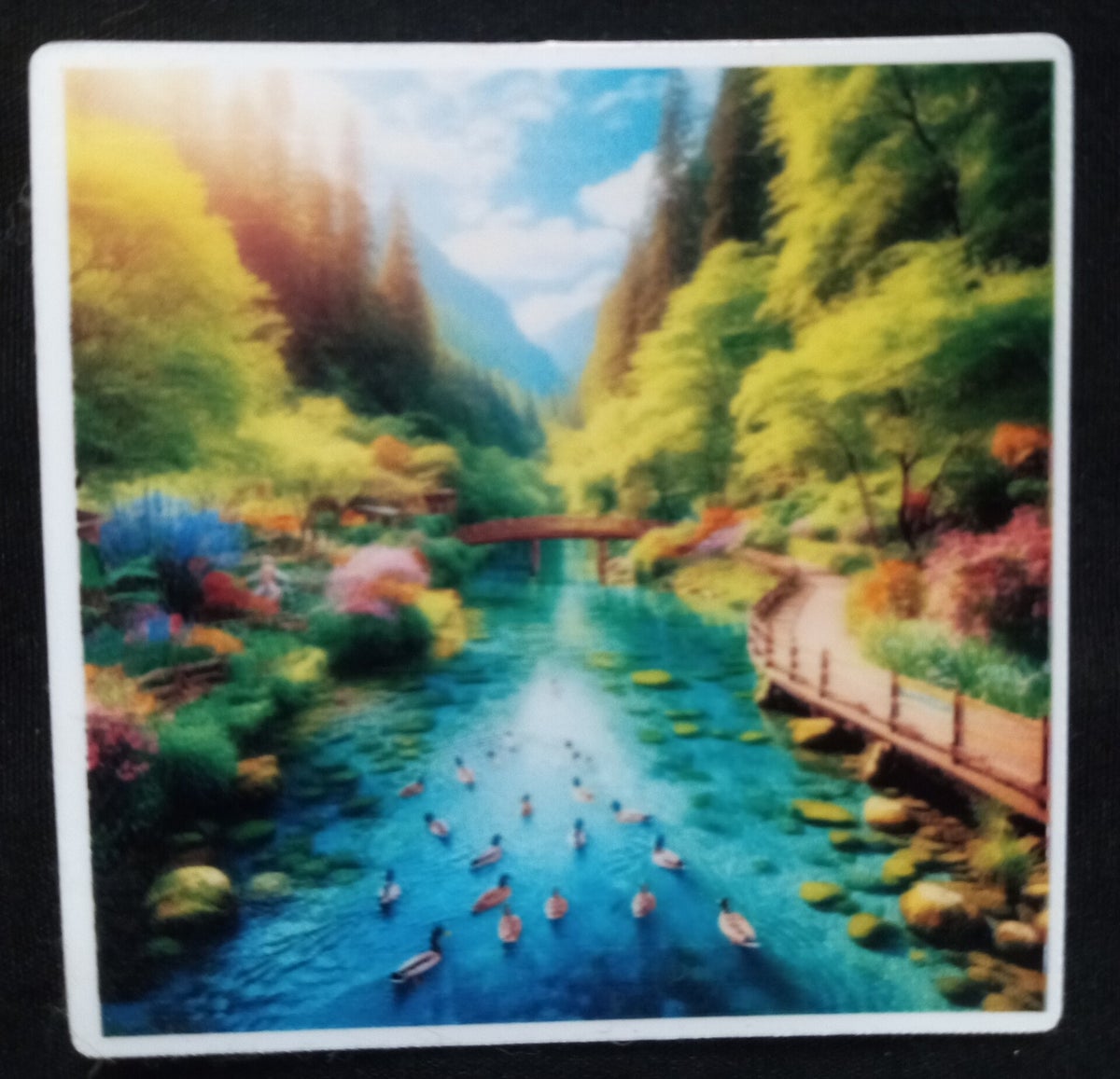 River Flowing Through A Forrest Vinyl Sticker | Trifecta Gems and Arts