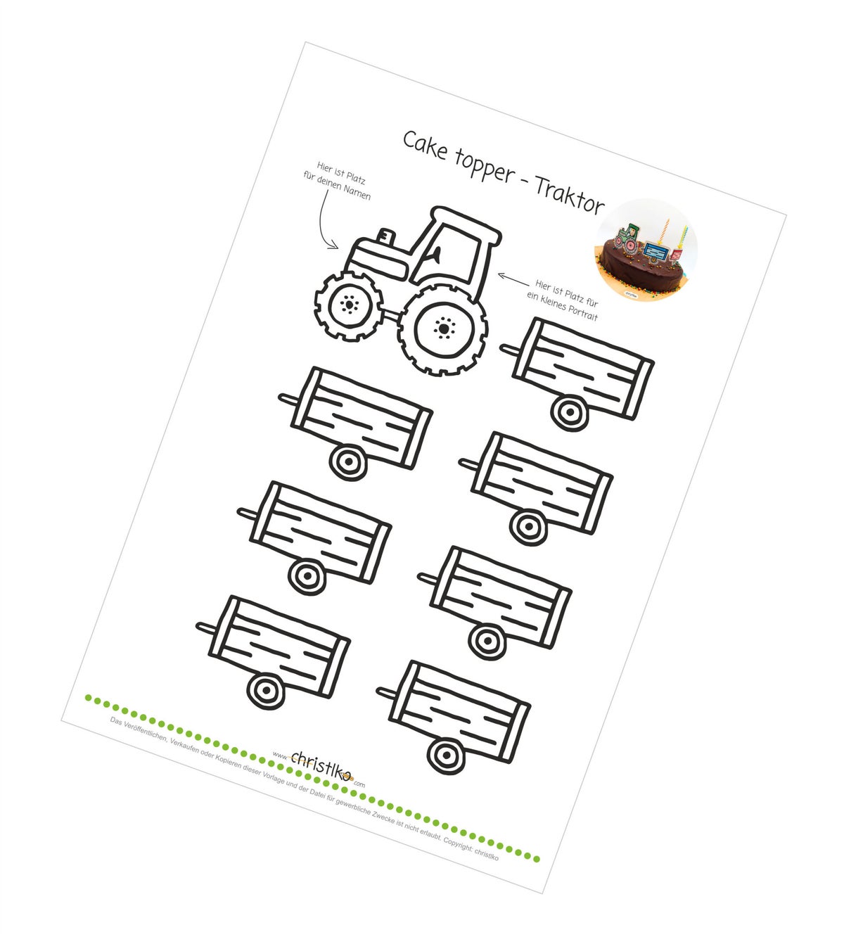 Traktor - Cake Topper | Kuchentopper | Tortentopper | Tortendeko ...