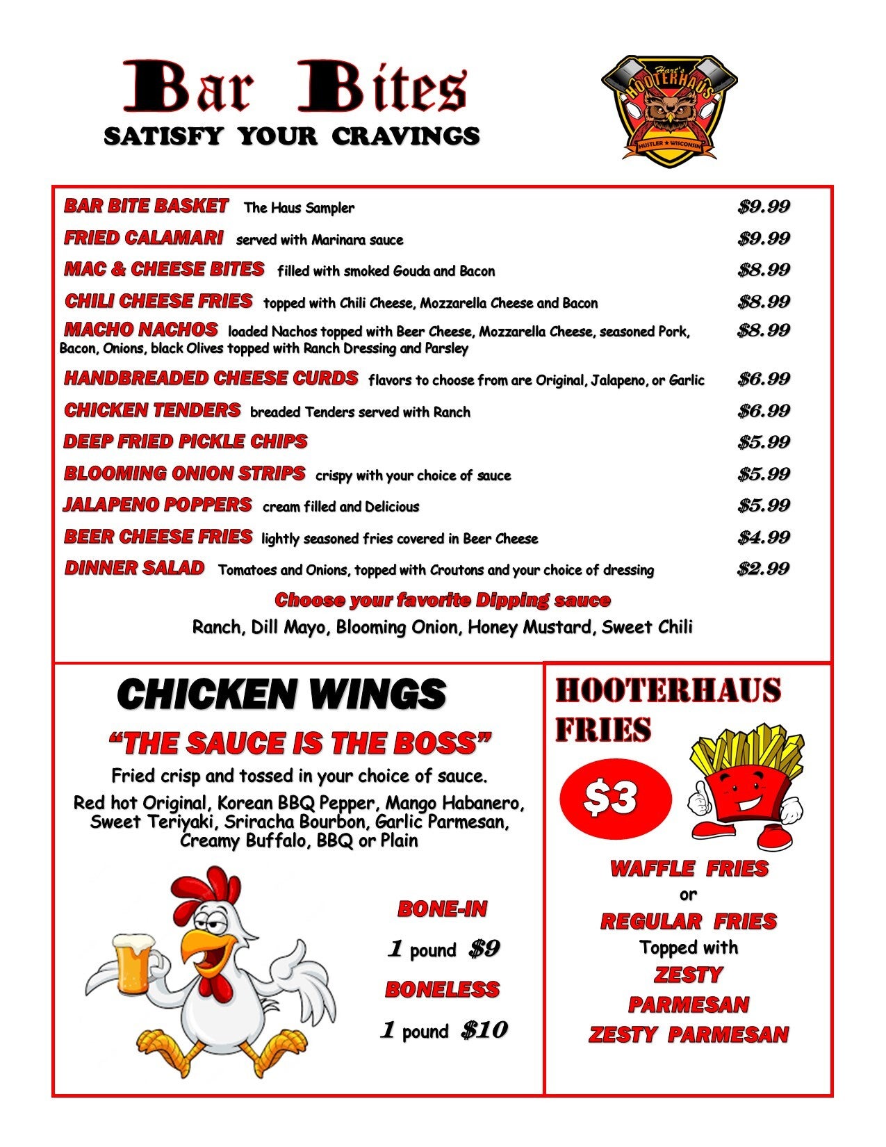 Menu | Hart's Hooterhaus