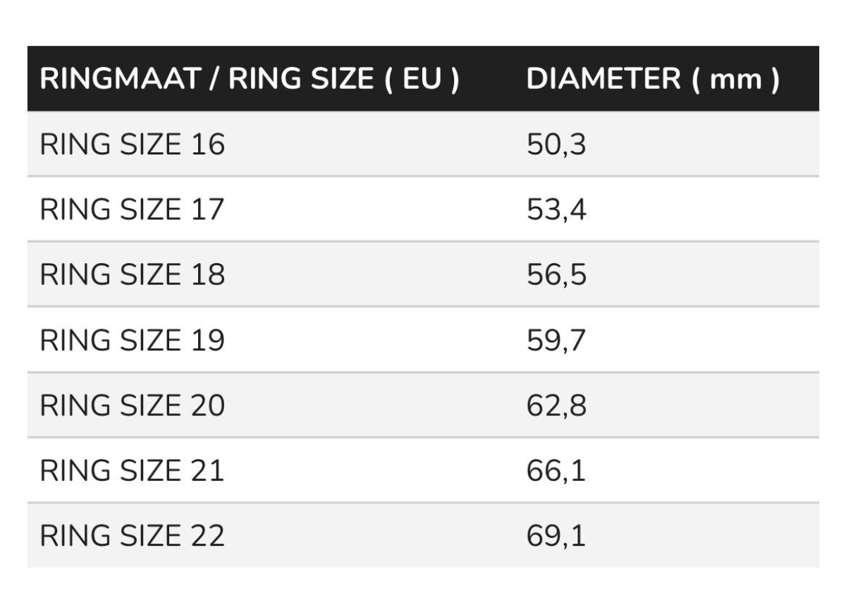Ringmaat tabel | VIDA RUCCI