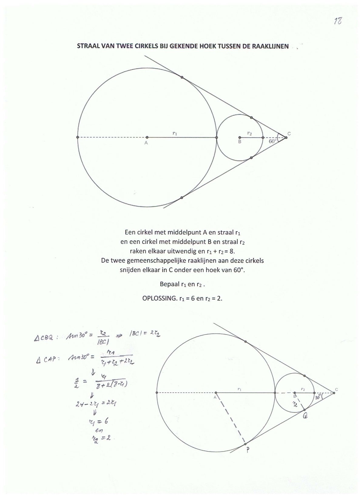 VRAAG 18. Straal van twee cirkels met raaklijnen | GEOMETRIA
