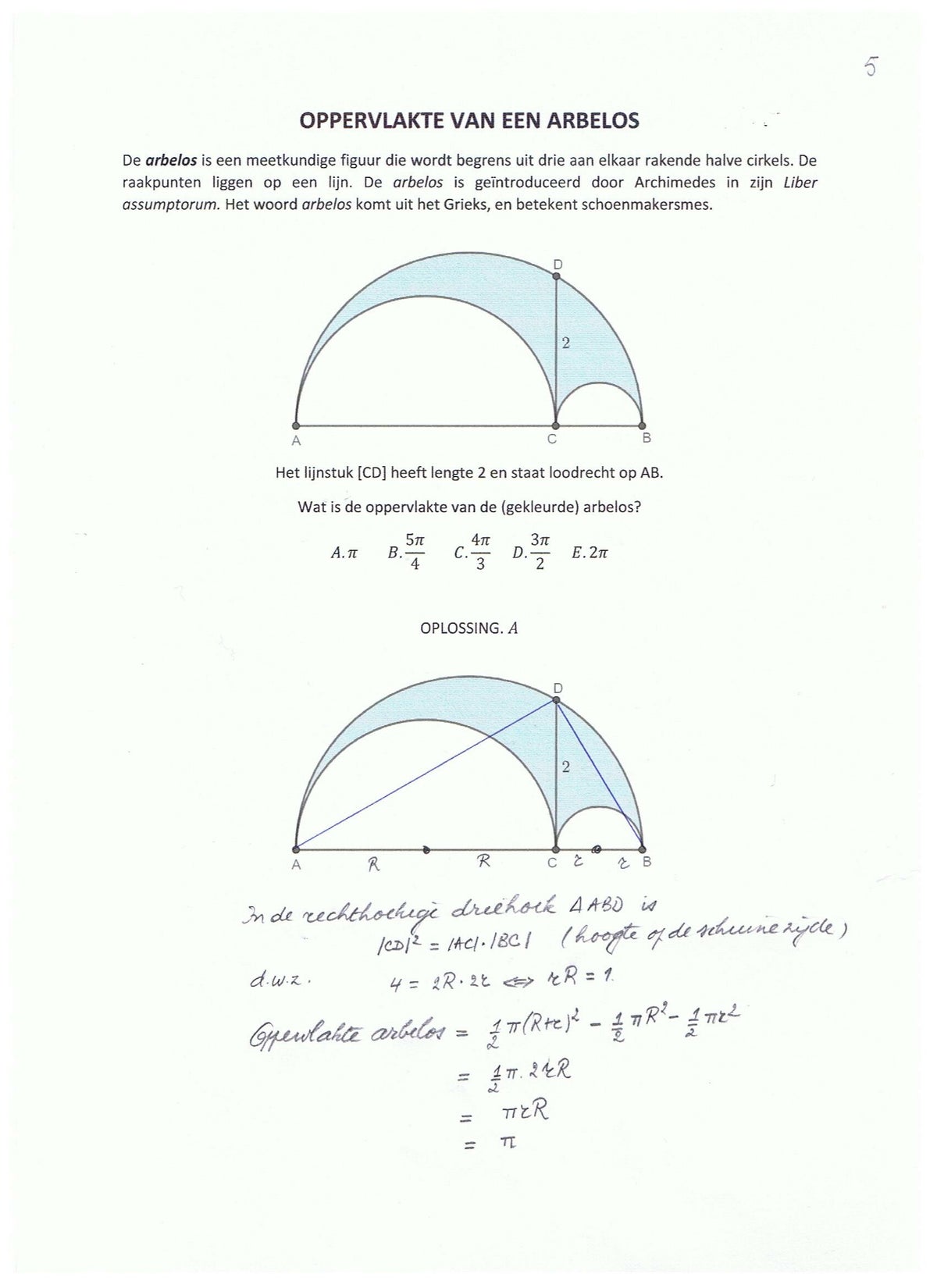 VRAAG 5. Oppervlakte van een arbelos (+ toemaatje) | GEOMETRIA