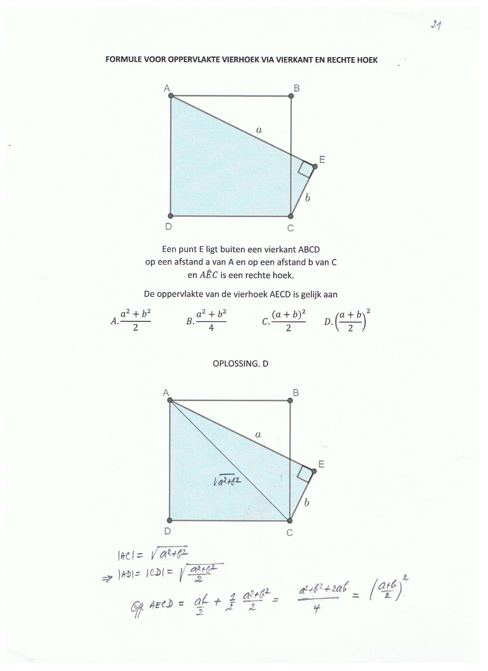 VRAAG 21. Formule voor de oppervlakte van een vierhoek | GEOMETRIA