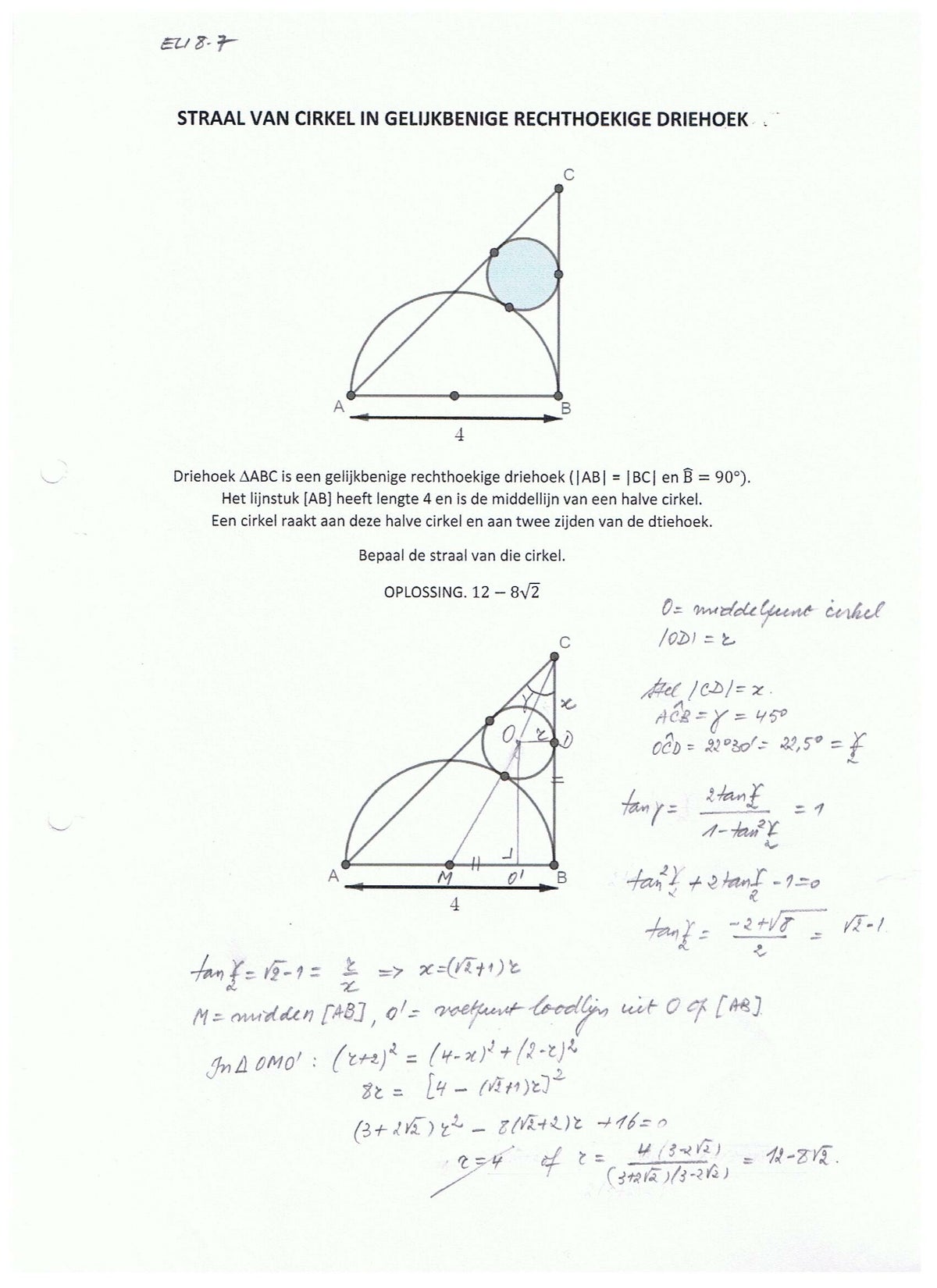 OPGAVE 7. Straal van cirkel in gelijkbenige driehoek | EUCLIDEA 8