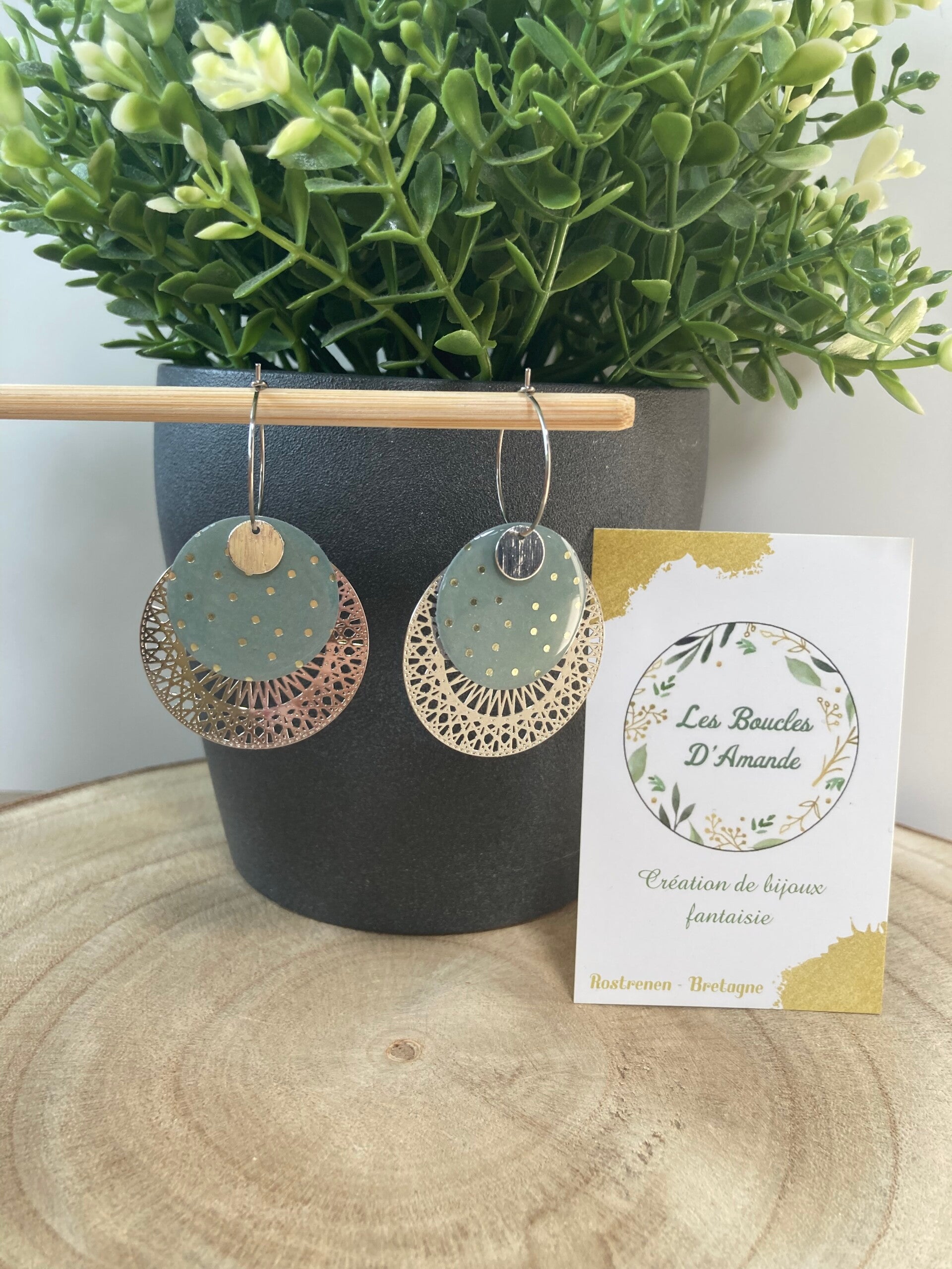 Créole argentée - motif au choix | Les Boucles d'Amande